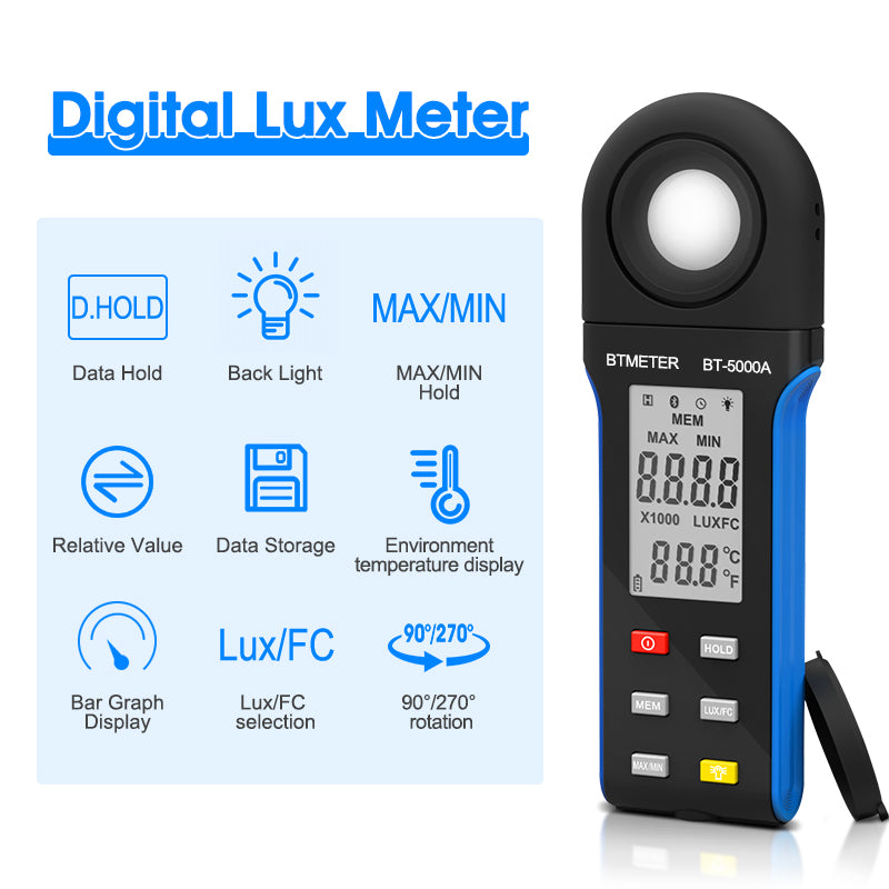 Btmeter Digital Light Meter, 1-400000Lux Illuminance Meter for Plants,
