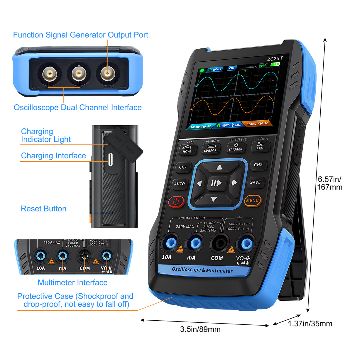 BTMETER Multimeter Oscilloscope, 3-in-1, 10MHz, 2 Channels