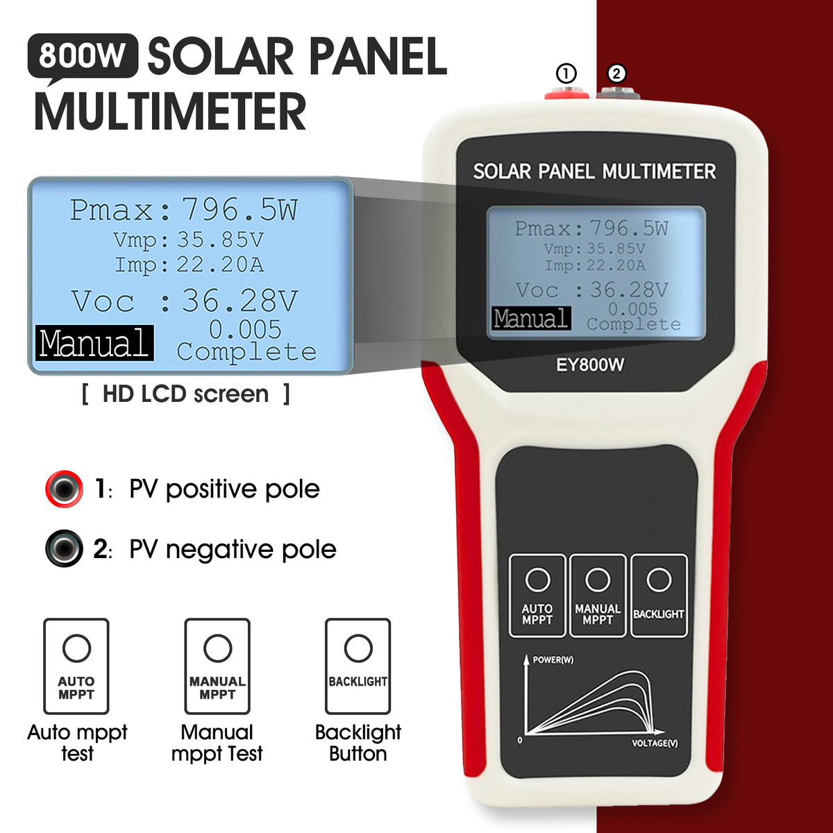 Solar Panel Tester 800W, Smart MPPT Open Circuit Voltage Troubleshooti