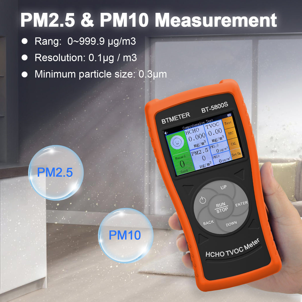 BTMETER Formaldehyde Detector PM2.5 PM10 Particulate Meter, Indoor Air