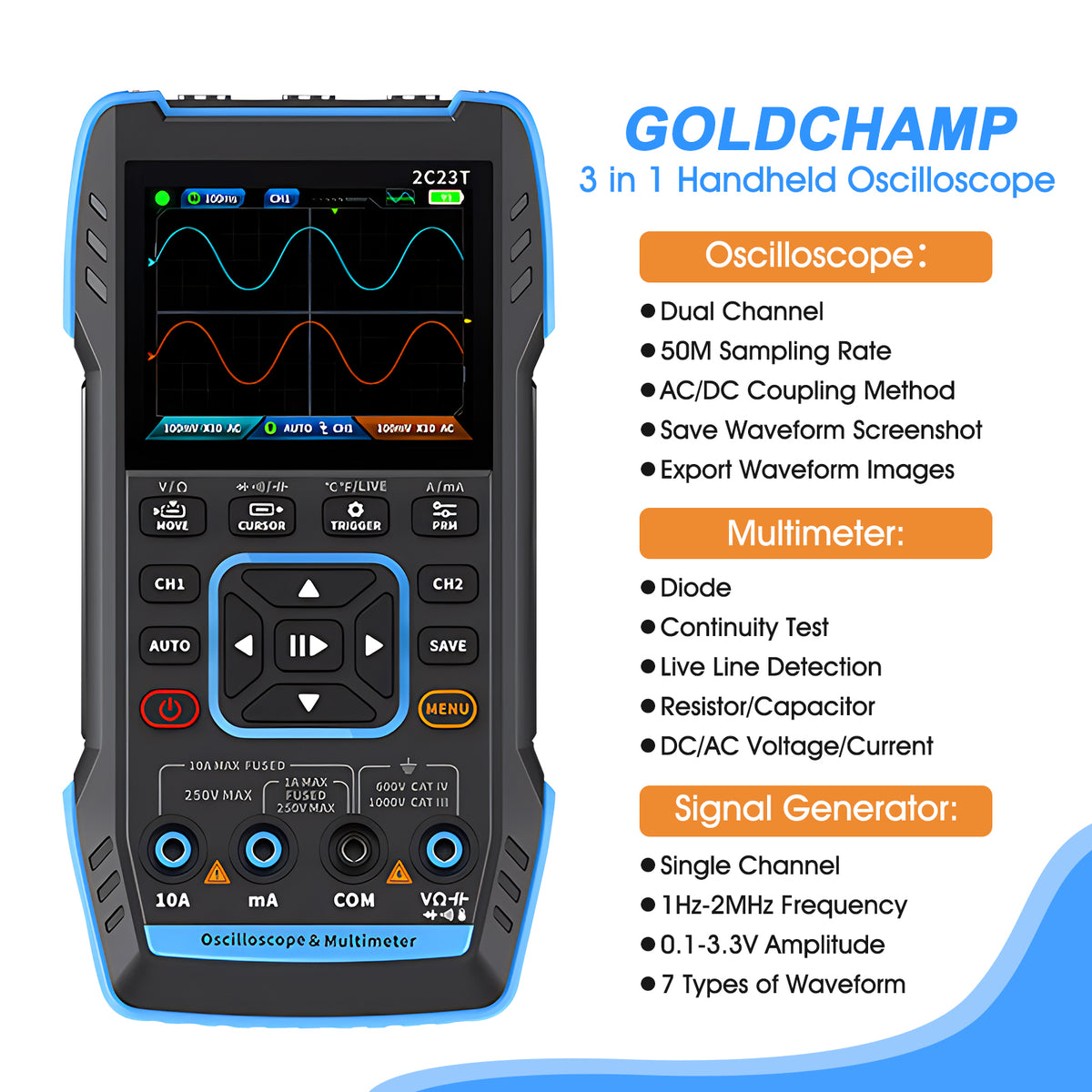 BTMETER Multimeter Oscilloscope, 3-in-1, 10MHz, 2 Channels
