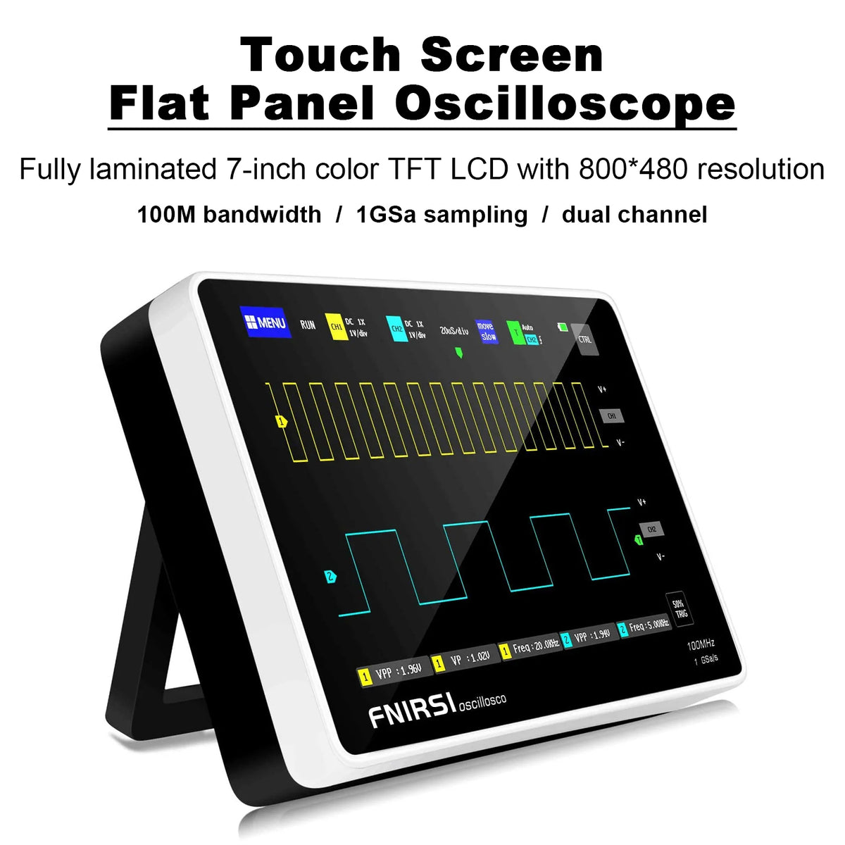 Flat-panel Digital Oscilloscope with 2 Channels, 100Mhz Bandwidth, 1GS