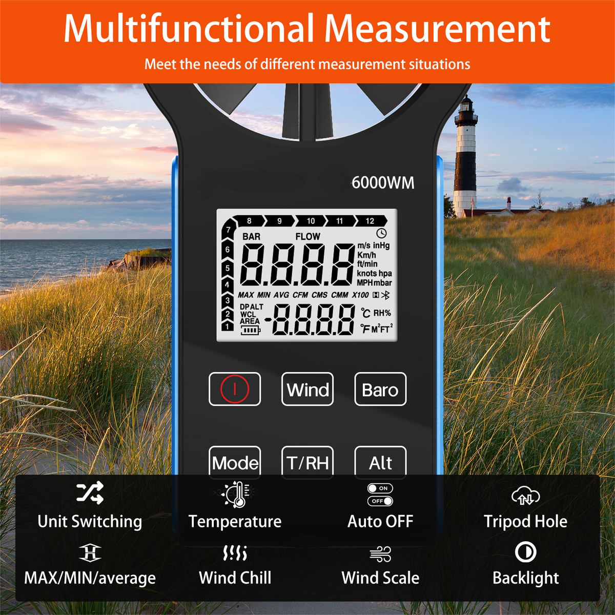 BTMETER BT-6000WM Portable Wind Speed Measurement; Atmospheric Pressur