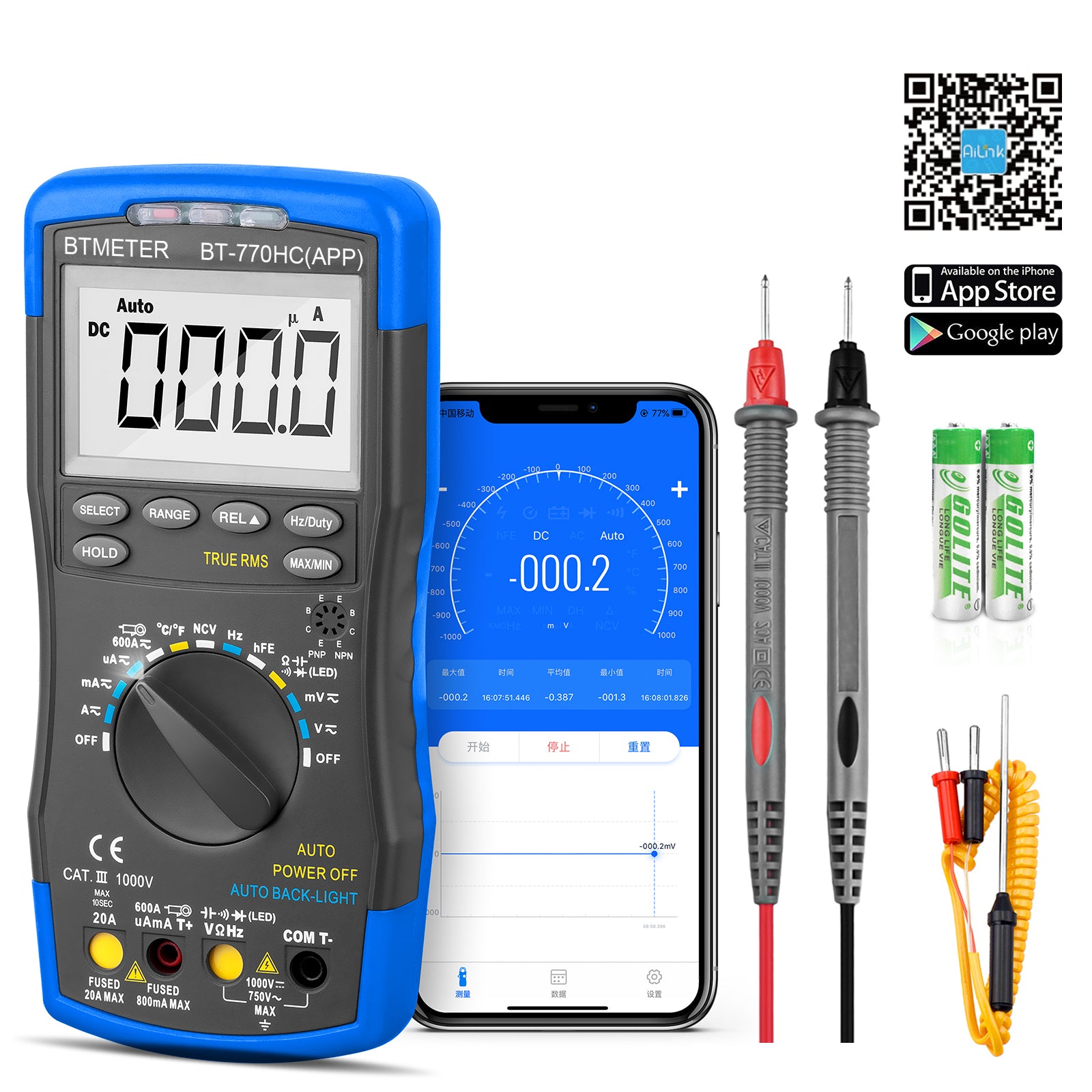 BTMETER Digital Multimeter, Handheld TRMS 6000 Multi Meter Auto Range