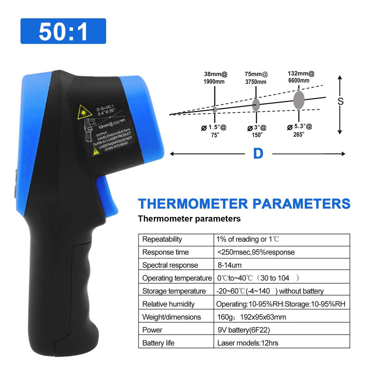 Infrared Thermometer, Pyrometer -58°F ~3272°F IR