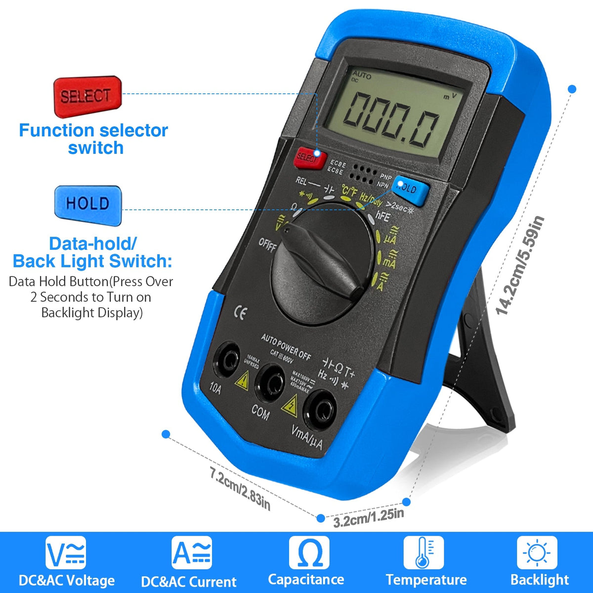 Multimeter 4000 Counts Auto Ranging Resistance Diodes
