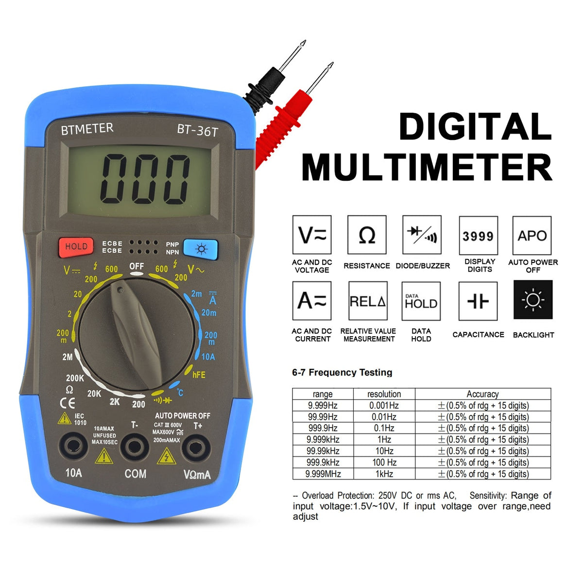 BTMETER BT-36T Multimeter Manual Range Digital Tester