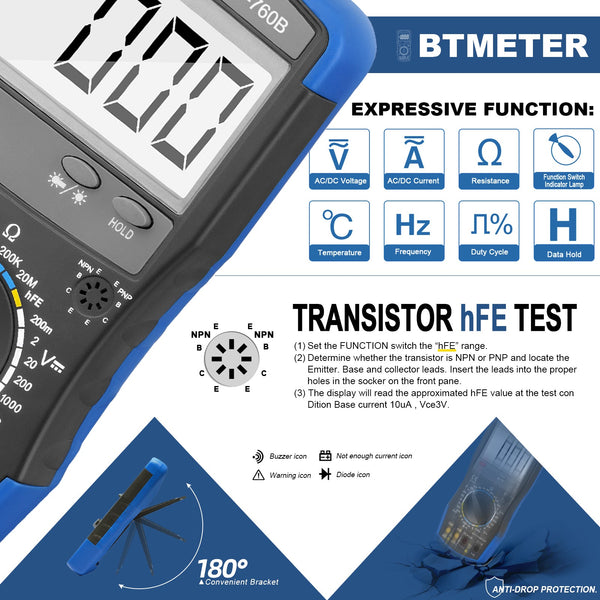 Digital Multimeter Meter with Frequency Temperature