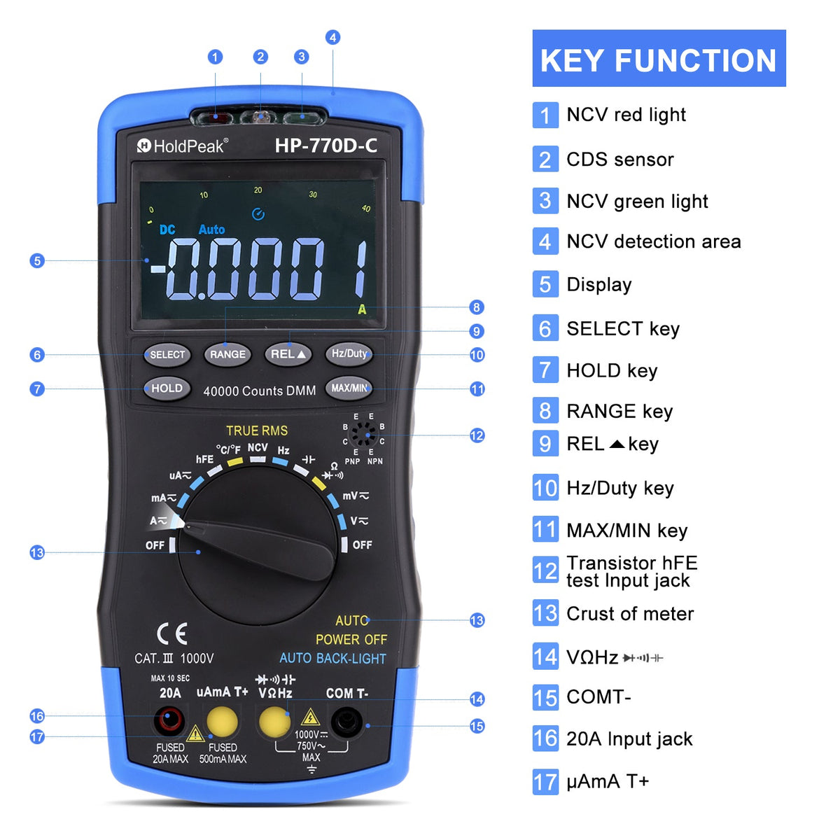 BTMETER BT-770D-C NCV Digital Multimeter, 40000Counts