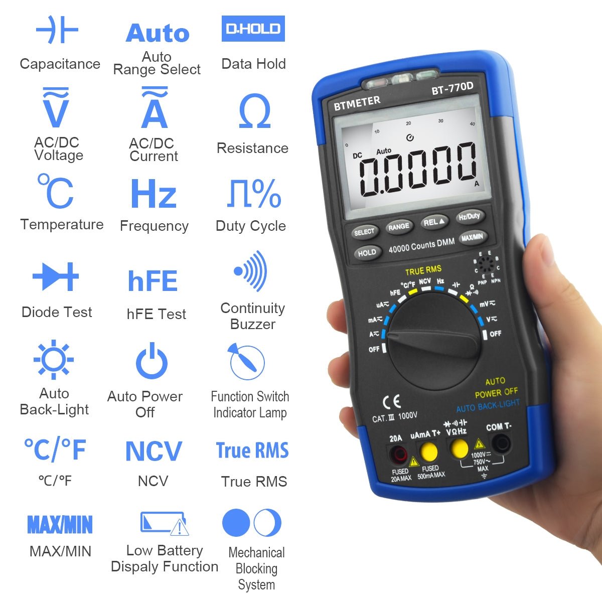 NCV Multimeter High-Accuracy Auto Range True RMS 40000Counts