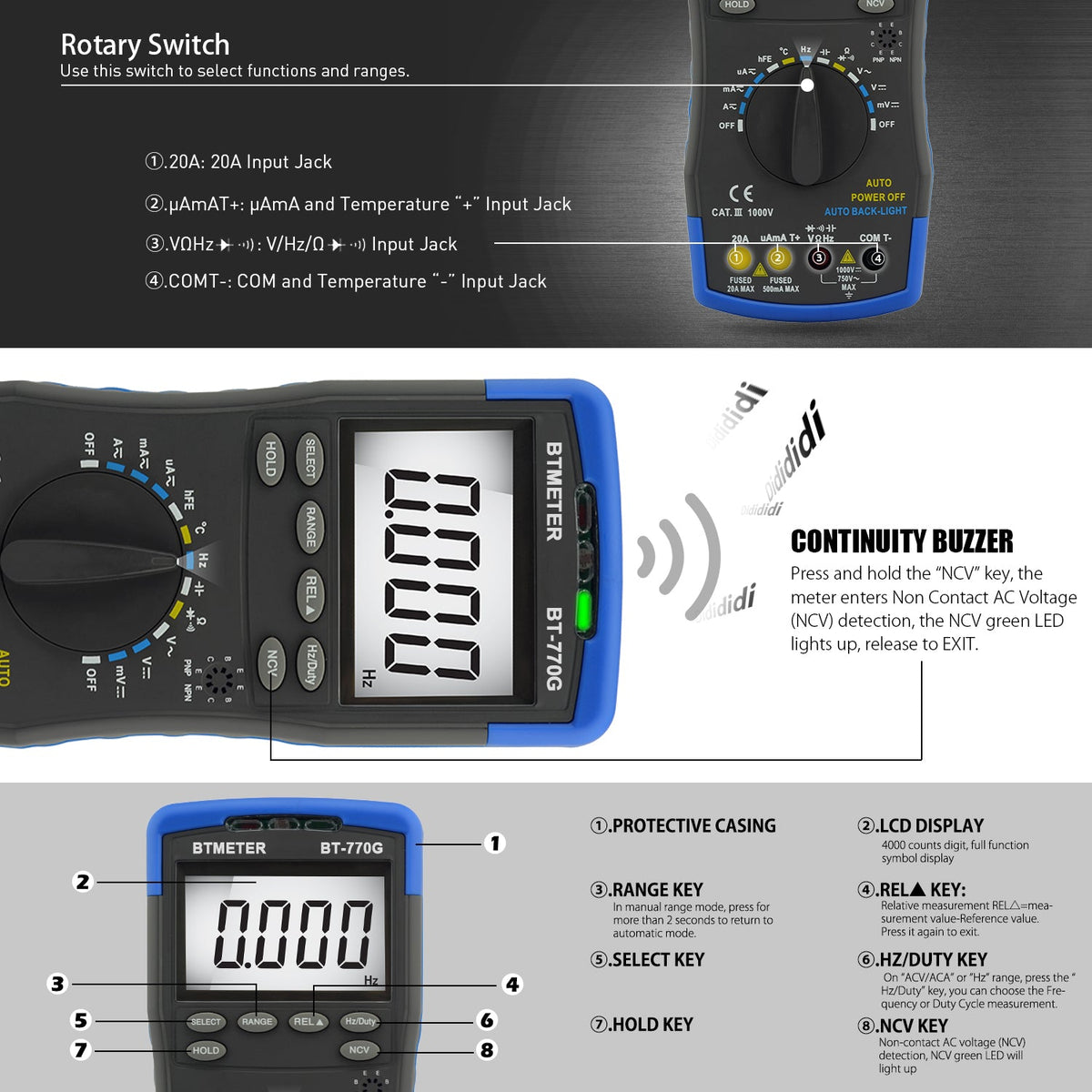Digital Multimeter DMM DC AC Voltage Temperature