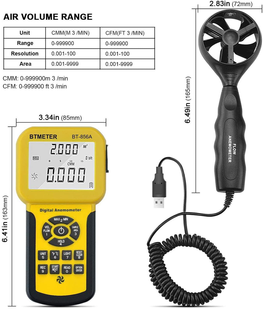 BTMETER BT-856A Pro HVAC Anemometer Handheld CFM Meter Wind Speed Mete
