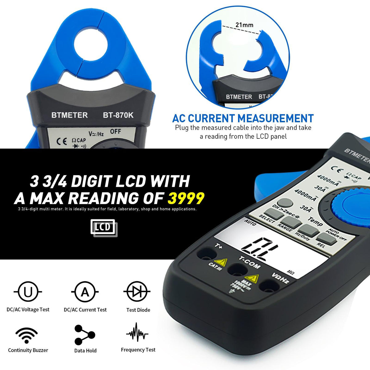 DC AC Digital Voltage Current Meter, Auto Electric DMM