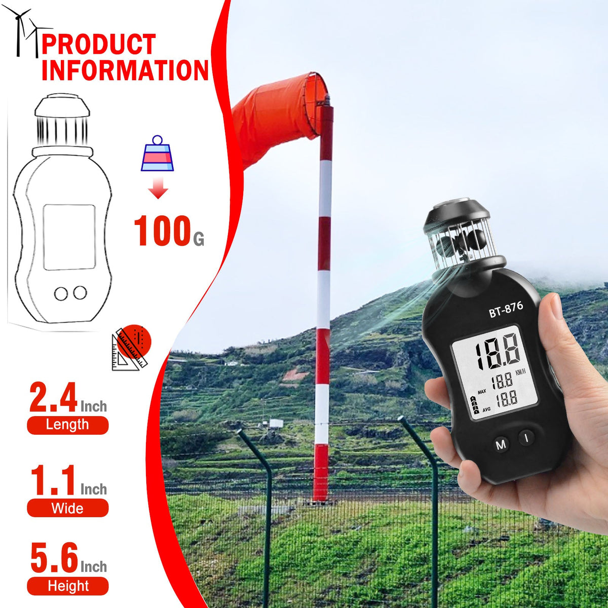 BTMETER BT-876 Windspeed Tester HVAC Velometer Measure Air Flow Speed